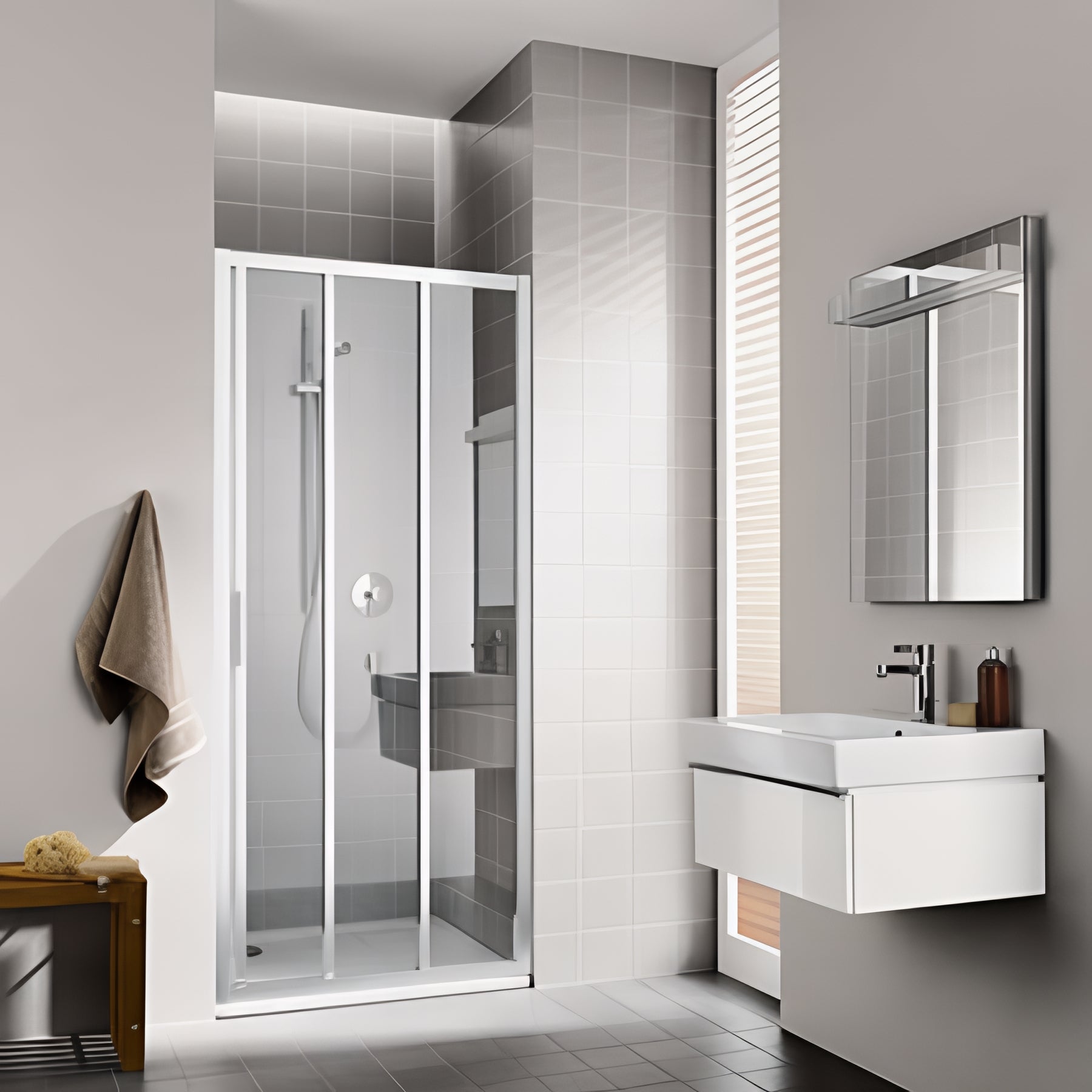 Paroi de douche coulissante largeur 120 cm hauteur 200 cm profilé argent poli verre clair ...