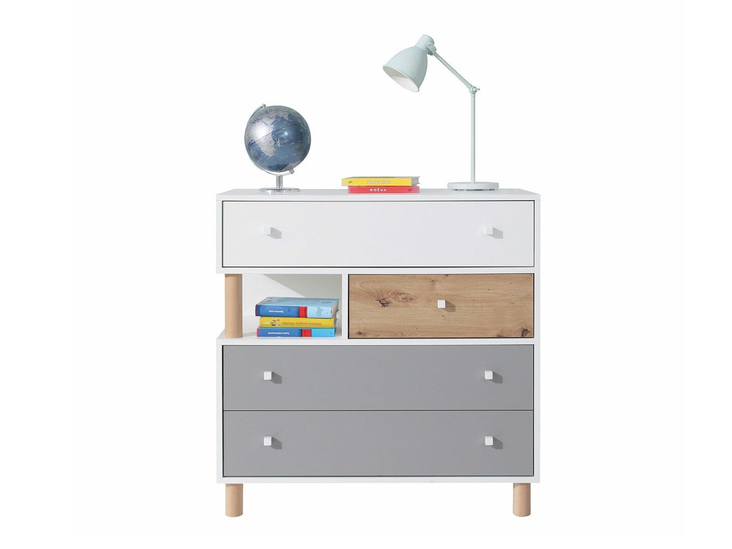 Commode Omaha P109, Gris, Blanc, Chêne artisanal, Avec tiroirs ...
