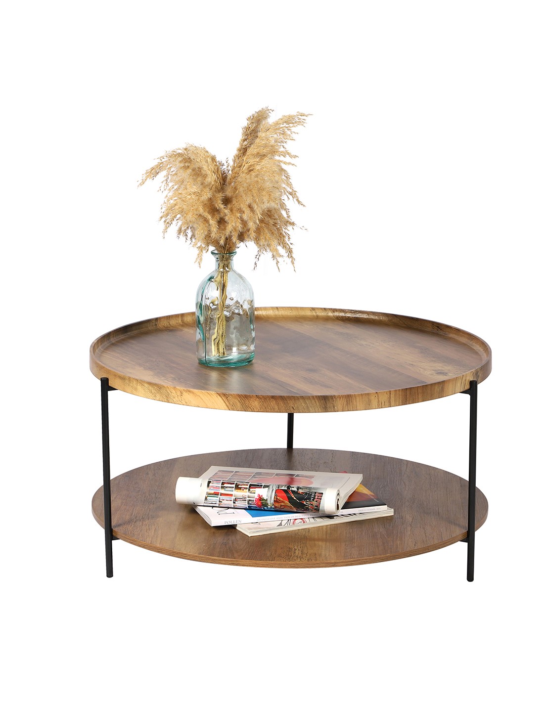 Table basse ronde JAYCE avec 2 niveaux, structure en métal noir, style ...