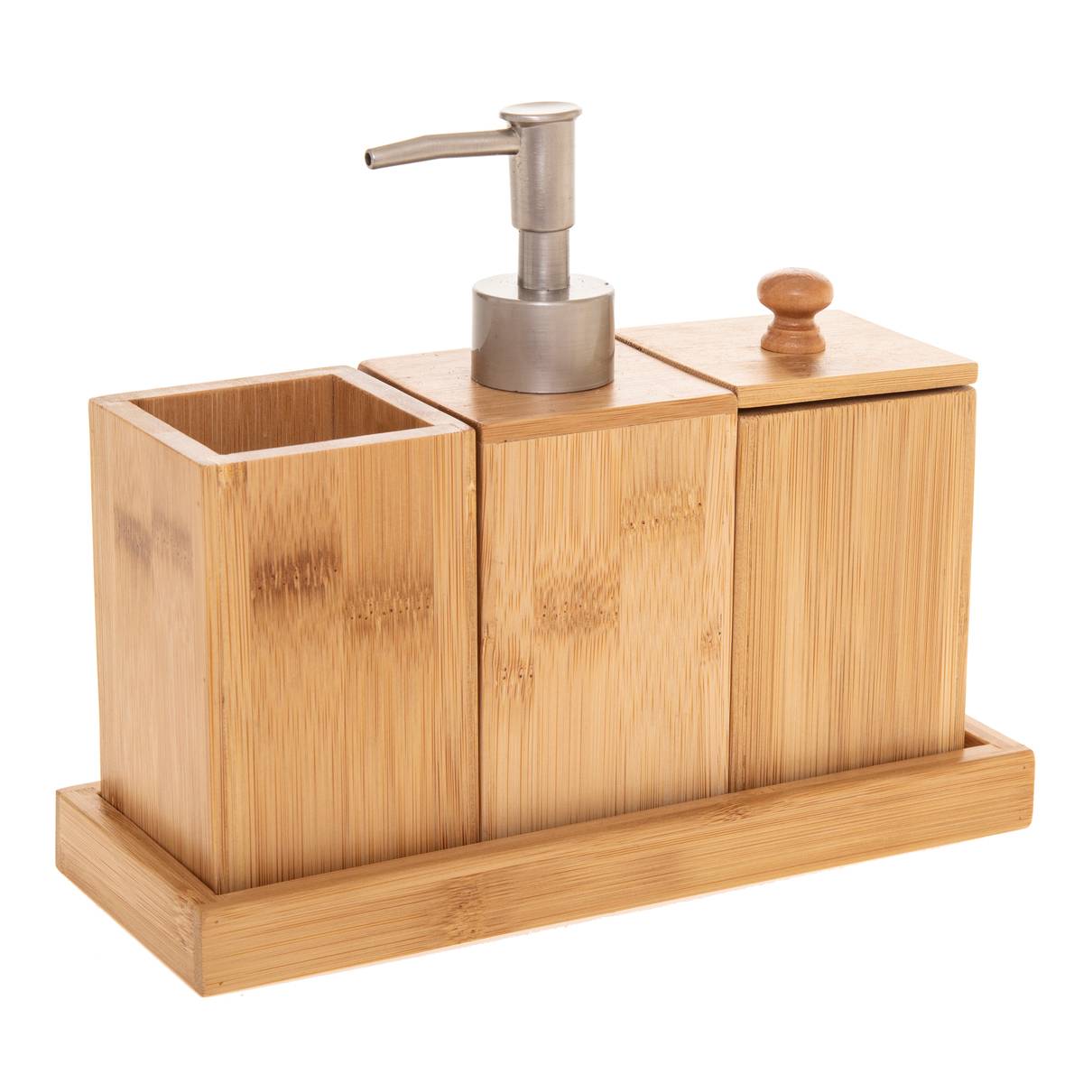 5five - 3 accesorios de baño de bambú con bandeja | Leroy Merlin