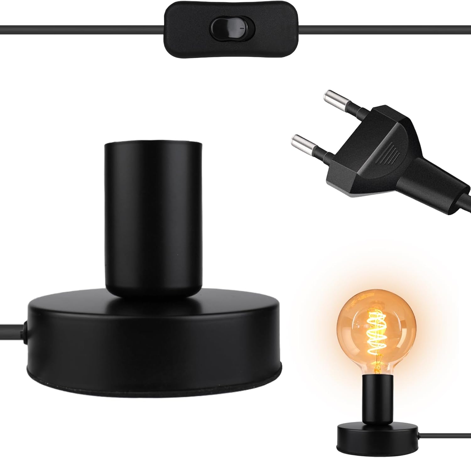E27 negro Soporte lámpara escritorio interruptor cable (sin lámpara ...