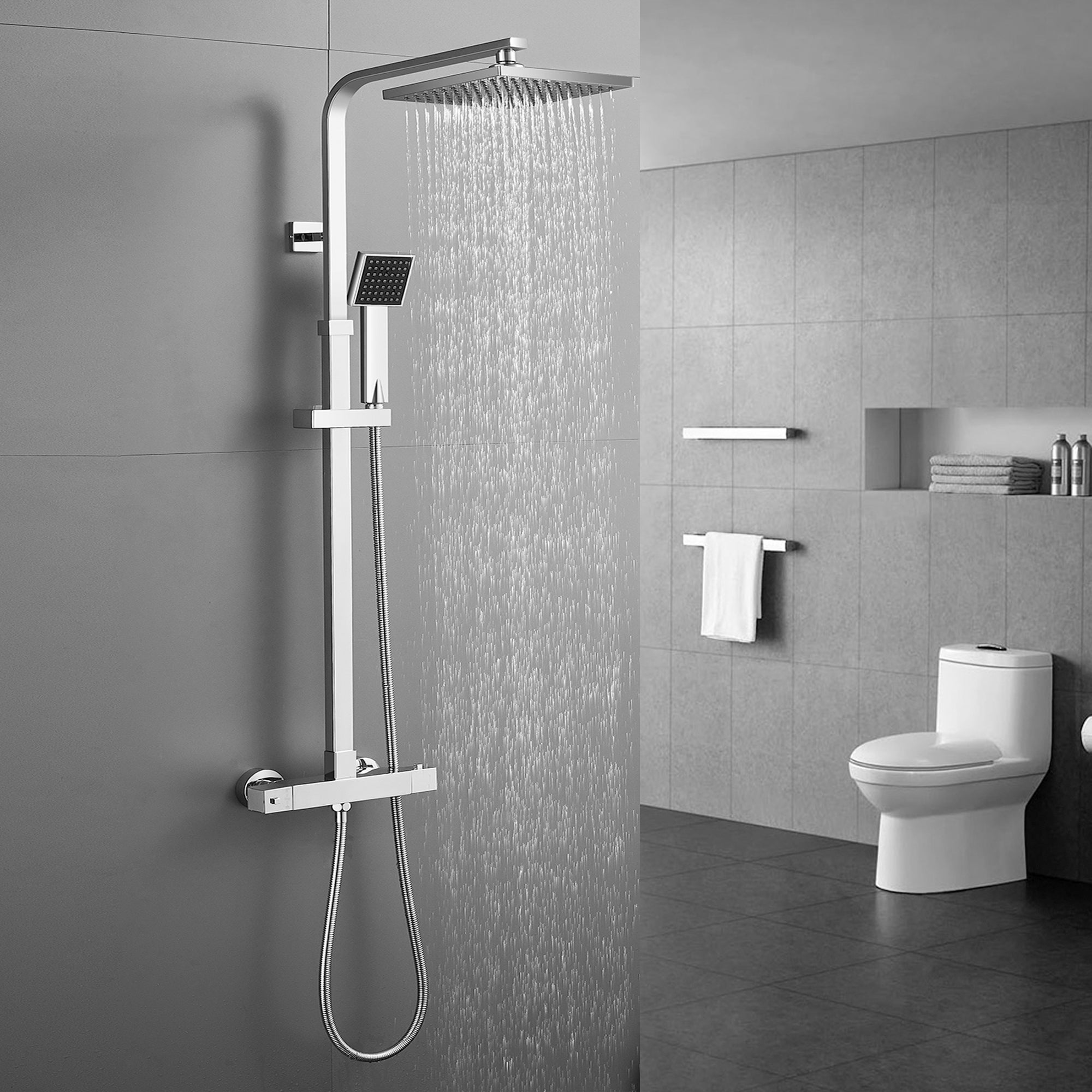 Auralum max Colonnes de Douche Thermostatiques, Chrome Colonne de ...