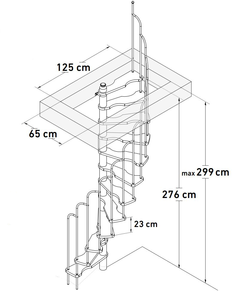 HandyStairs escalier en colimaçon "Radius" - 120x60 cm - hauteur 299 cm ...