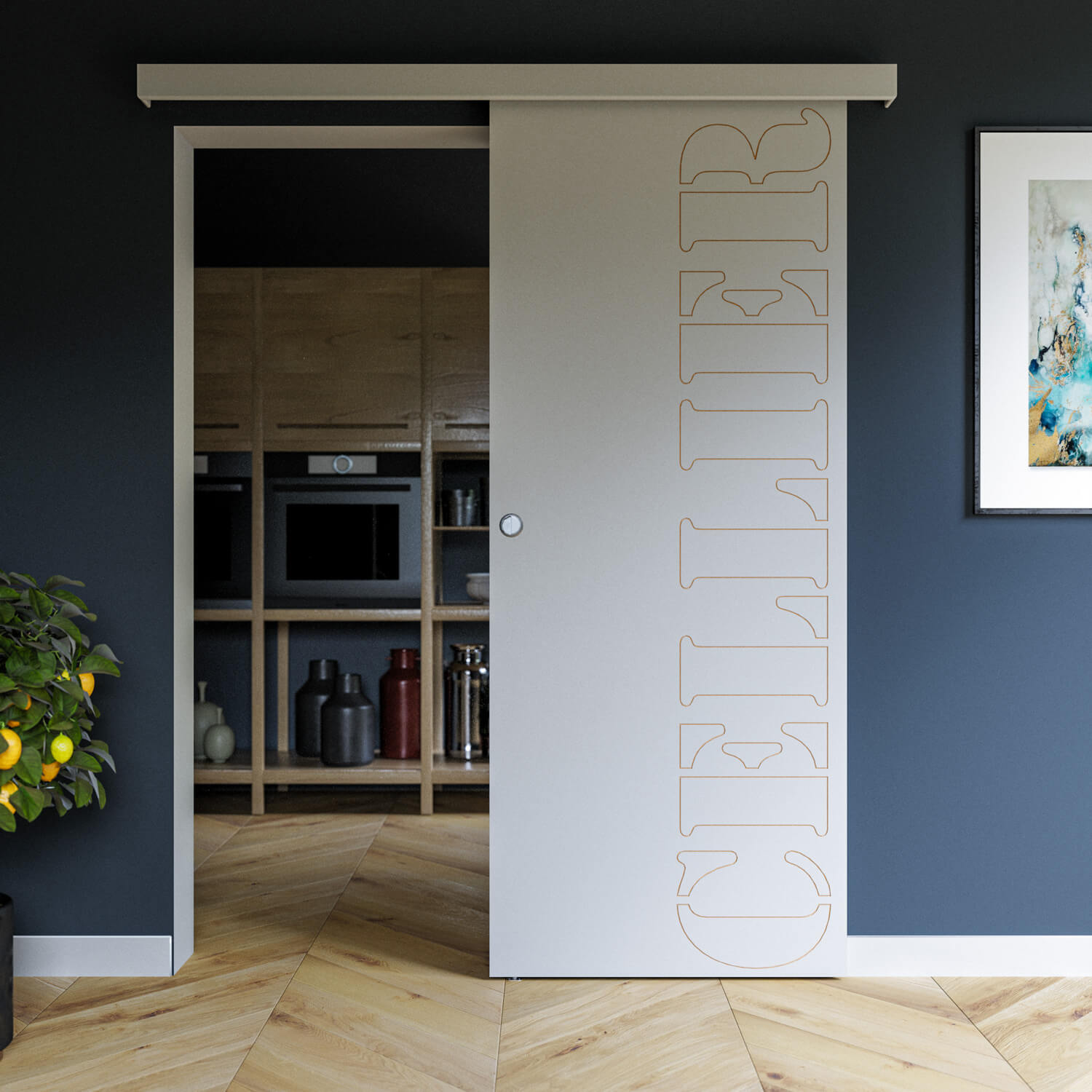 Porte Coulissante avec Rail - Prépeinte Gravée Cellier 83 cm - Typo 1 ...