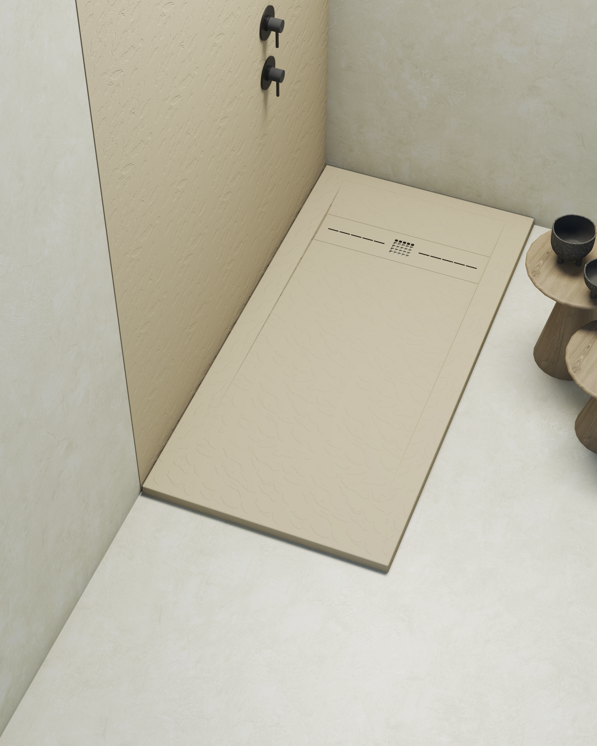 Plato de ducha POALGI - 70x160 cm - Perla - Serie Gneis - Extraplano y ...