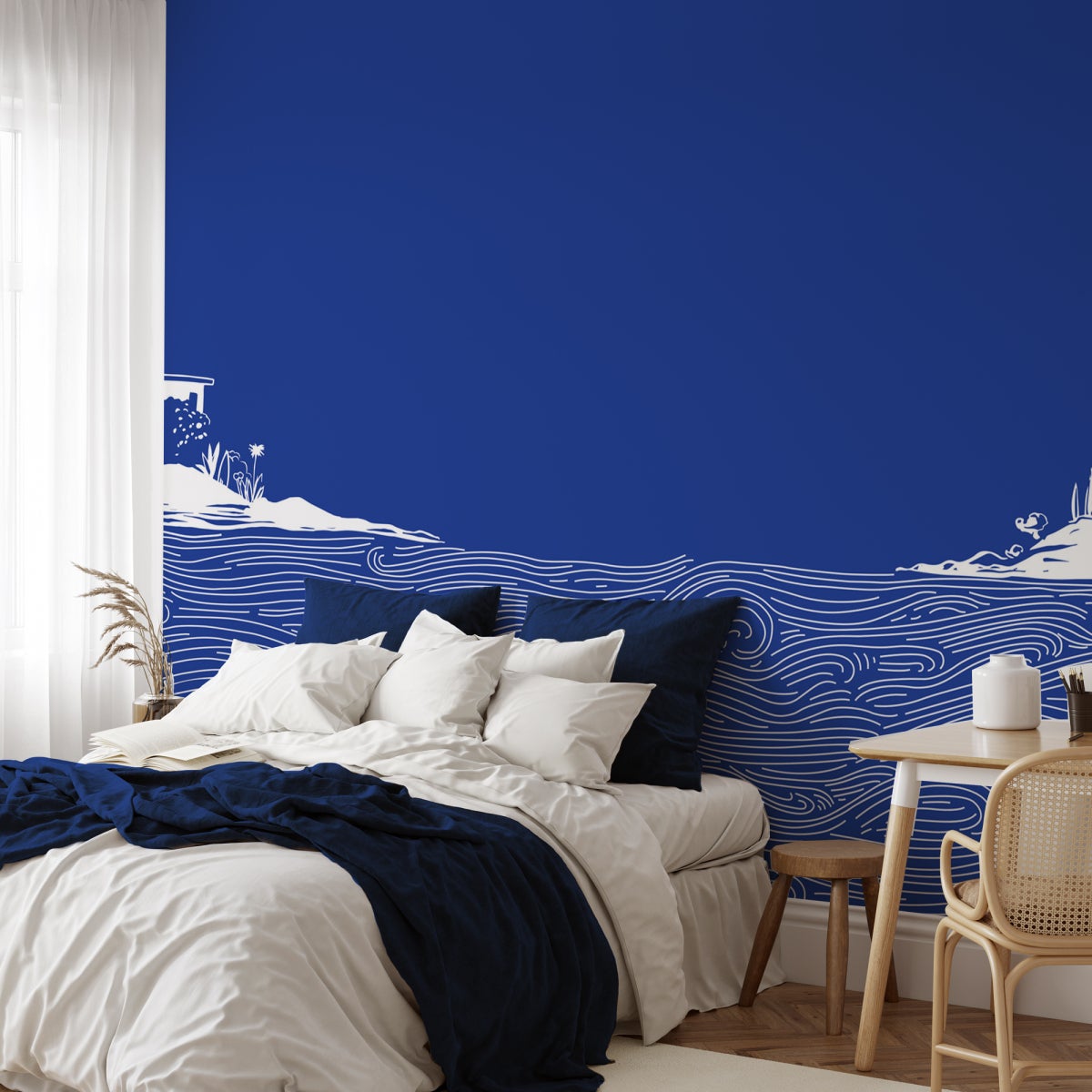 Papel pintado panorámico paisaje costero gráfico, Azul 450 x 250cm ...