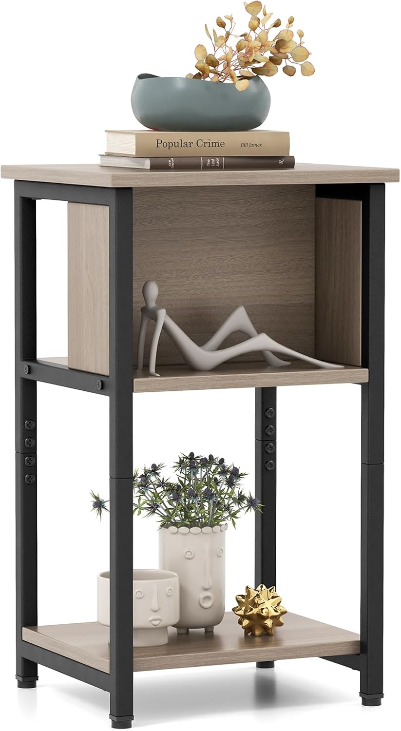 Table de Chevet, Table d'Appoint Compacte 3 Niveaux, 2 Compartiments ...