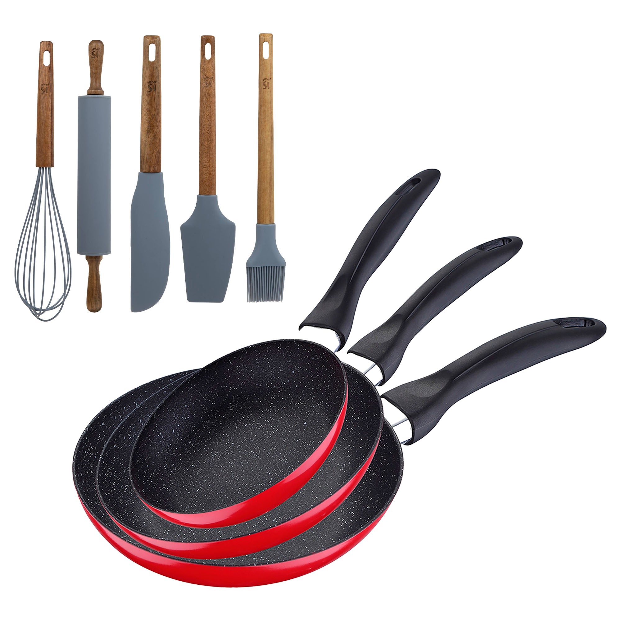 Ensemble de 3 poêles à frire San Ignacio Navy Red Marble Ø16Ø20Ø24cm ...