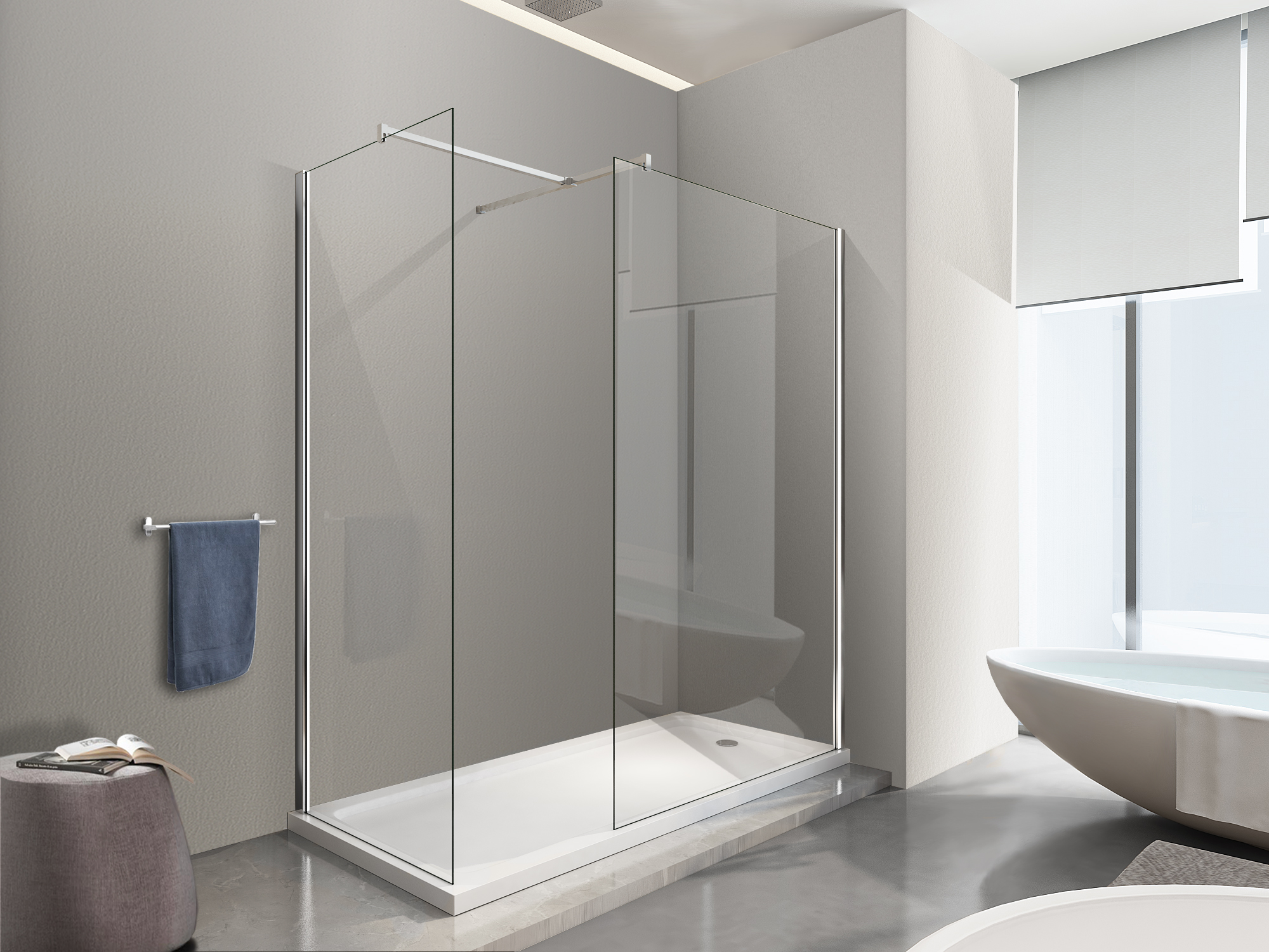 NALA Parois de douche de 8 mm type Walk-in avec barre de soutien à T réversible H.200 – 88-90 ...