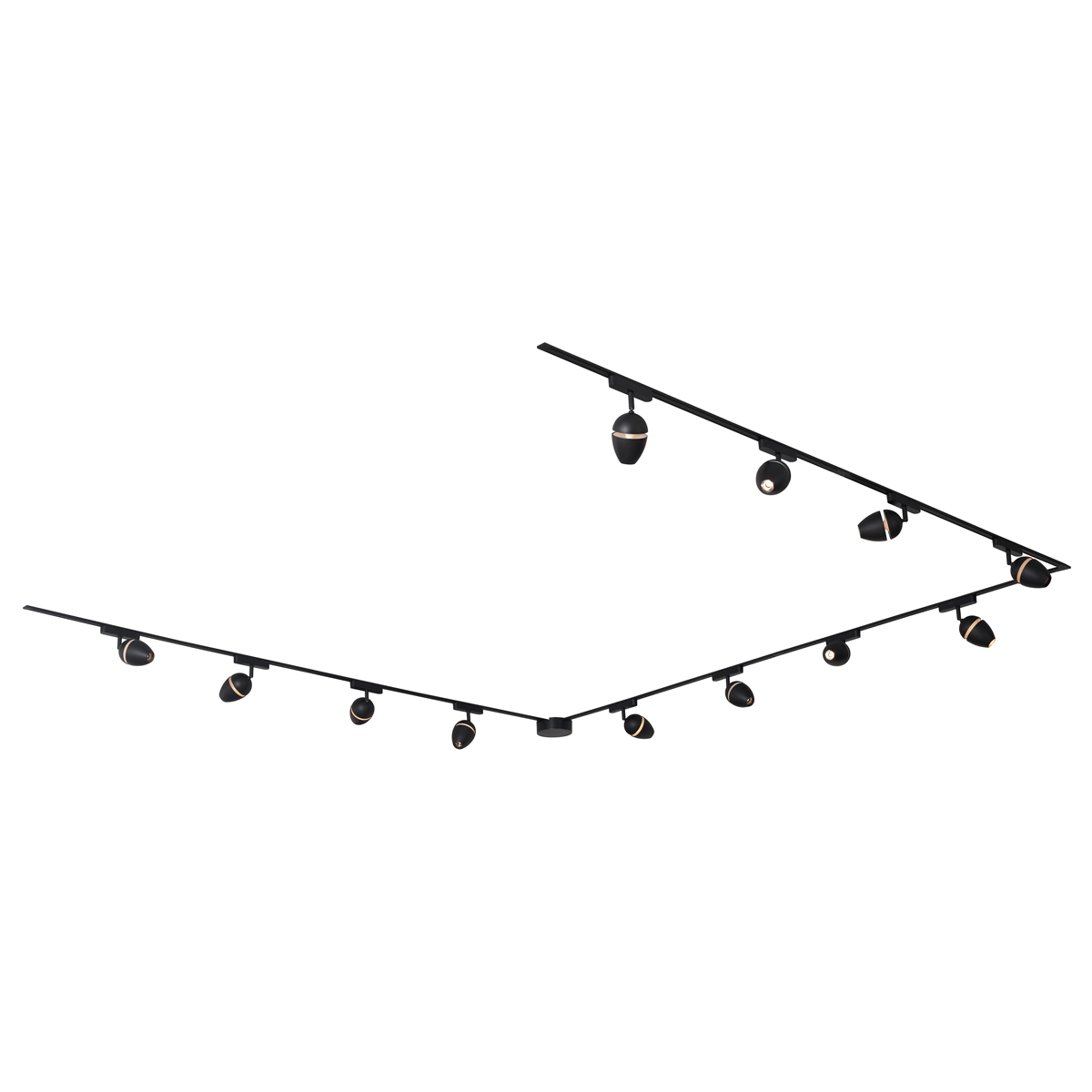 Sistema de iluminación de riel moderno con 12 focos negros monofásicos ...