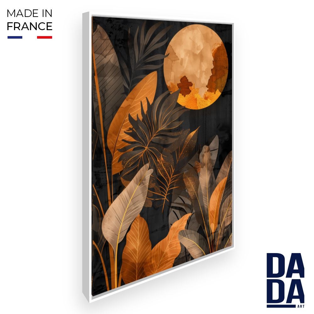 Toile encadrée Feuilles dorées lunaires / 50x70cm / Cadre Blanc ...