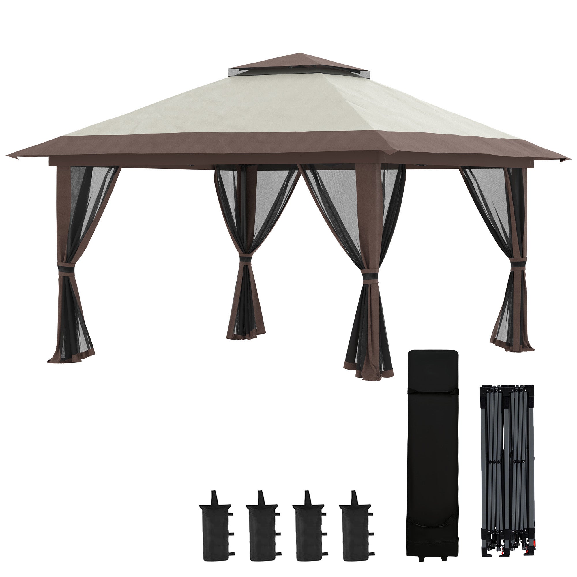Gazebo, réglable en hauteur, murs en maille 4, toit ventilateur, sac de ...
