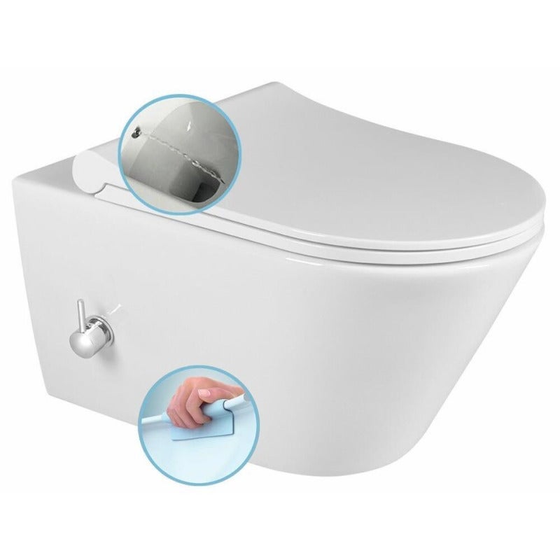 Lucco Avva Cuvette suspendue sans bride avec fonction bidet + abattant ...