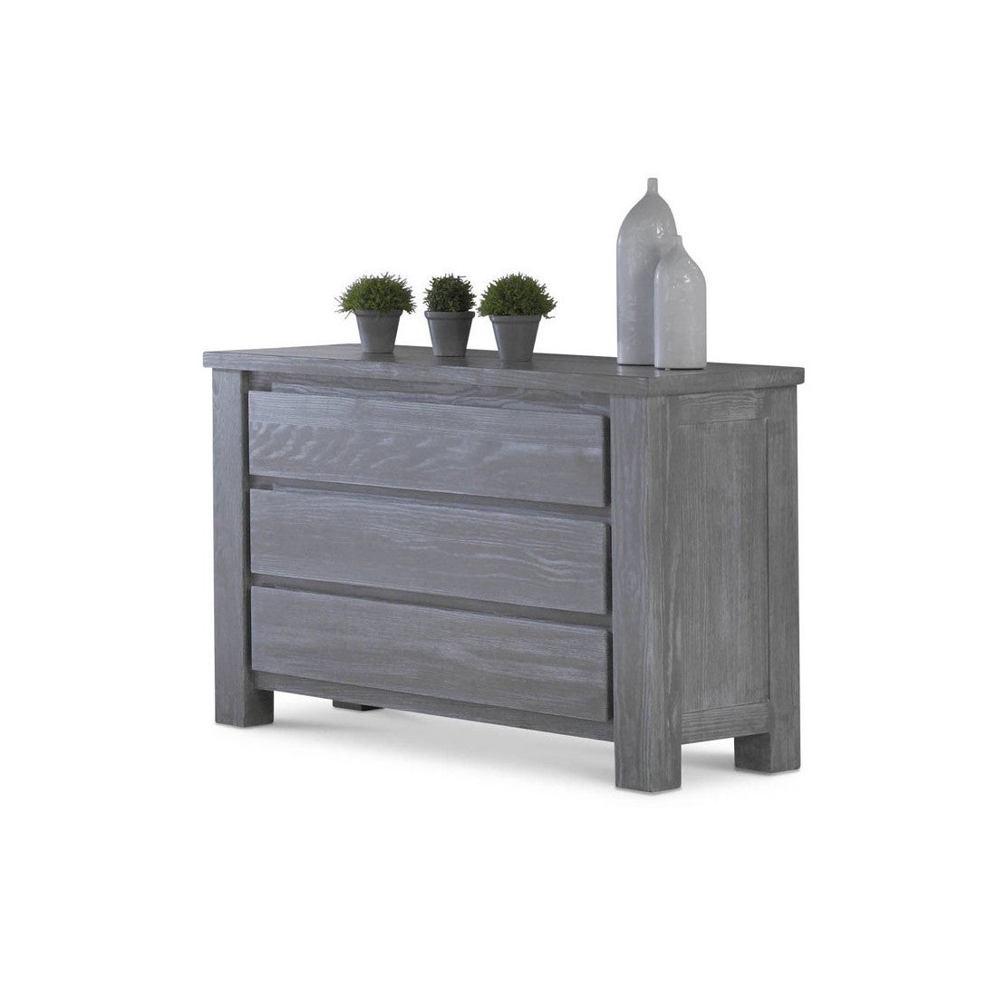 Commode 3 tiroirs Bois massif Gris - GABRIEL | Leroy Merlin