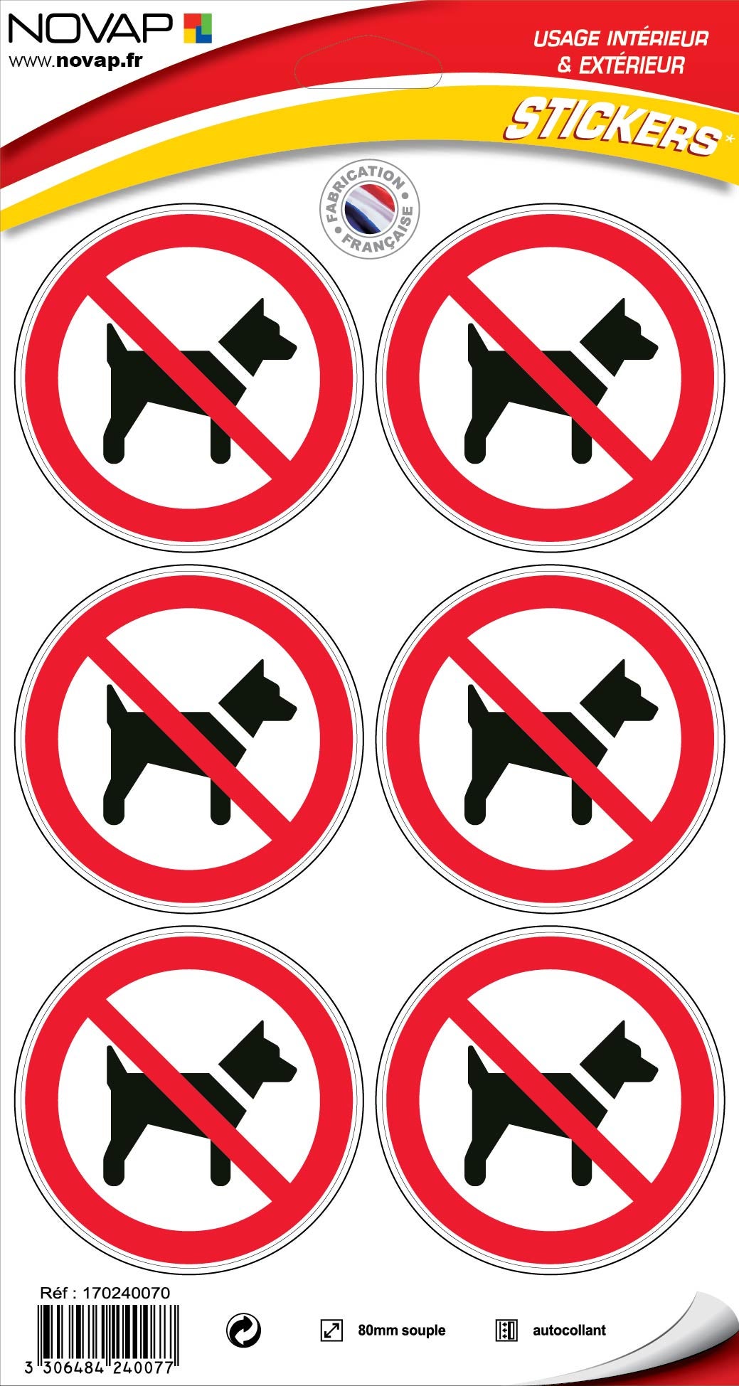 Planche 6 Pictogrammes Ø 80mm - Chien Interdit - 4240077 | Leroy Merlin