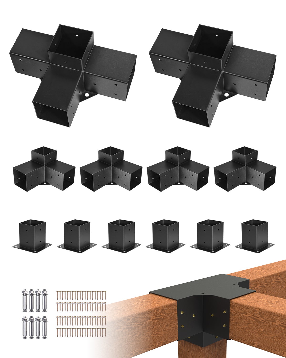 Kit Support Pergola,Lot VEVOR 12,92x92 mm,Supports d'Angle à 3 Voies,à ...