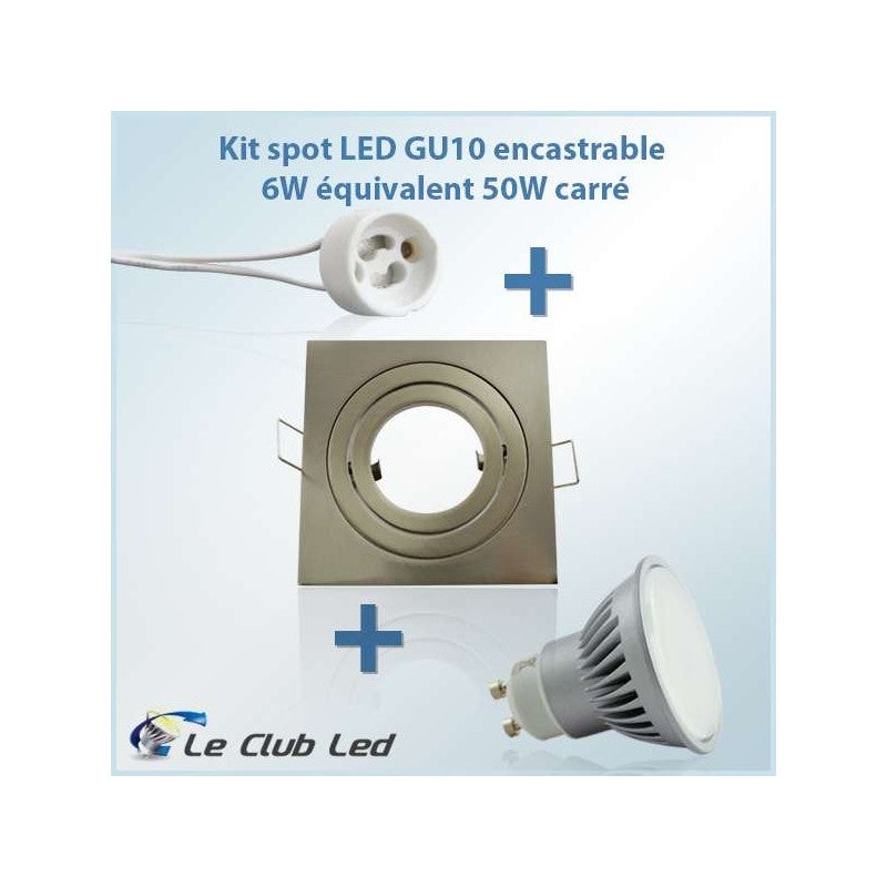 Kit Spot LED GU10 4W angle large équivalent 40W carré - Blanc Froid ...