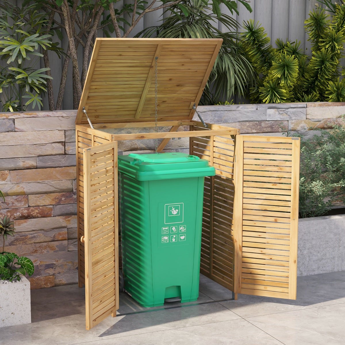 Contenedor de basura de madera de 120 l para exteriores con tapa ...