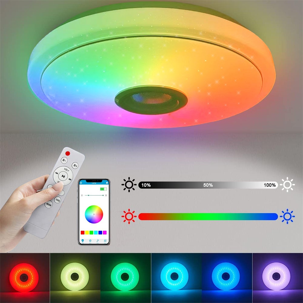 Lámpara de techo LED RGB regulable de 36 W con altavoz Bluetooth ...