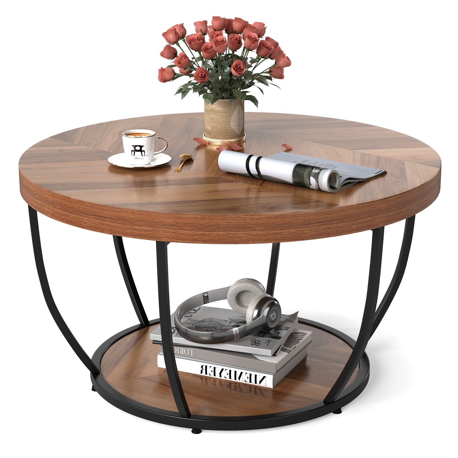 Table Basse Ronde 80 x 45cm à 2 Niveaux, Table de Cocktail avec Cadre ...