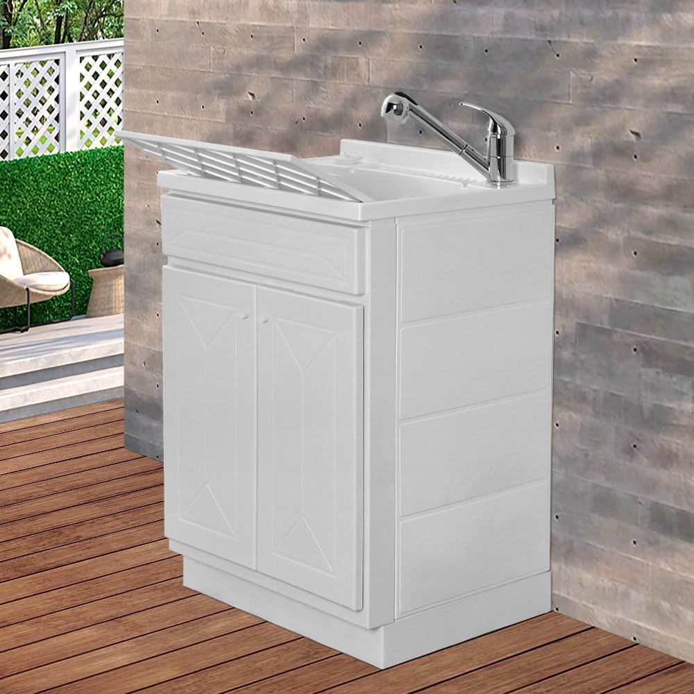 Lavabo 2 portes 60x50 cm avec cuvette en résine Blanc | Leroy Merlin