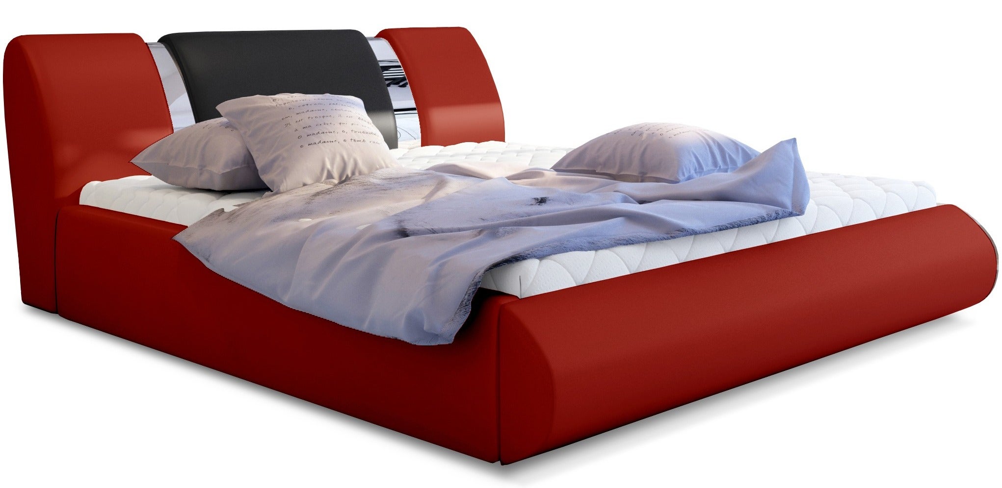 Lit coffre 160x200 simili rouge-noir et métal chromé Flavien | Leroy Merlin