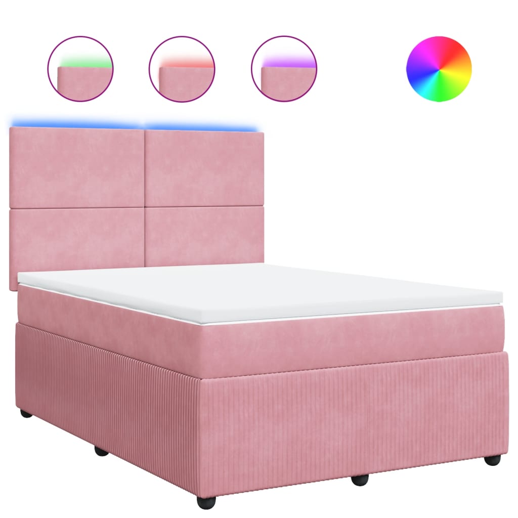 Cama box spring con colchón terciopelo rosa 140x200 cm | Leroy Merlin