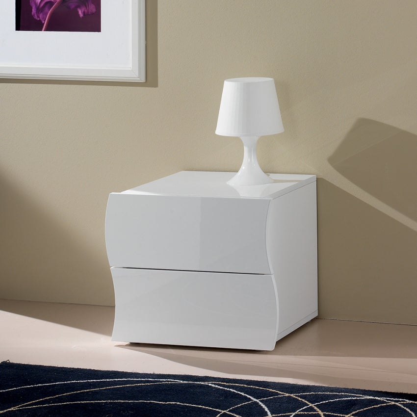 Comodino camera da letto 2 cassetti bianco lucido Onda Smart | Leroy Merlin