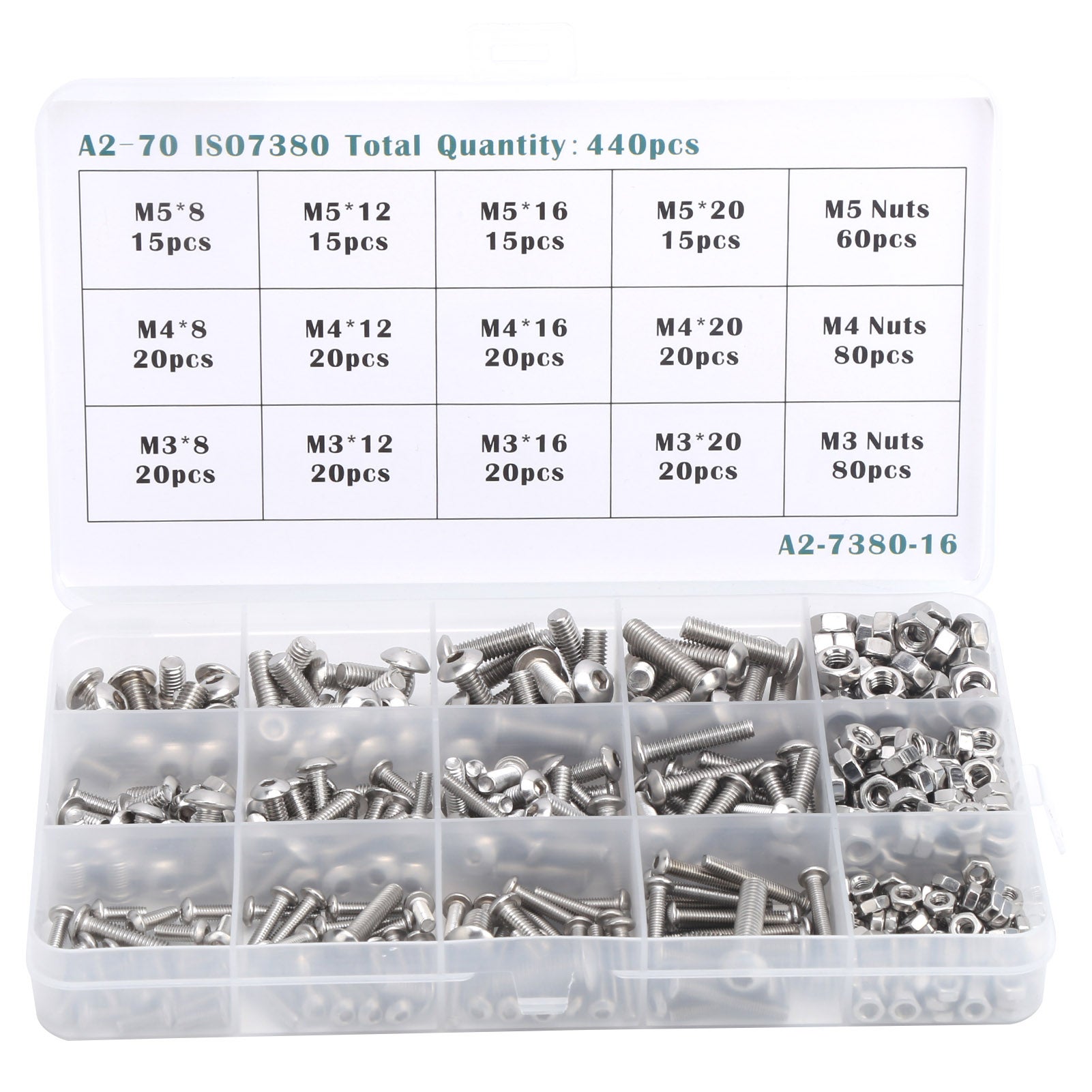 440 pièces M3 / M4 / M5 Vis à six pans creux avec écrou Assortiment de matériel de fixation en ...