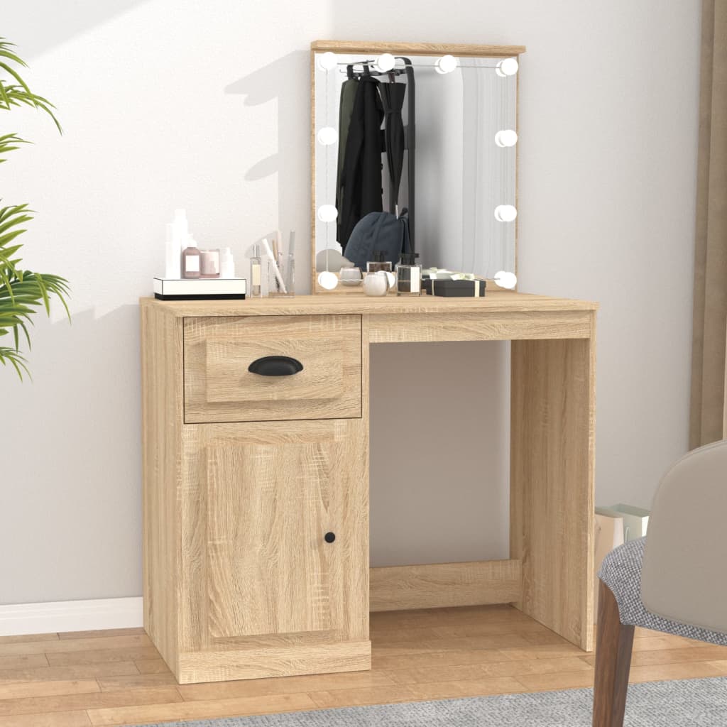 Tocador con LED roble sonoma 90x50x132,5cm madera contrachapada | Leroy ...