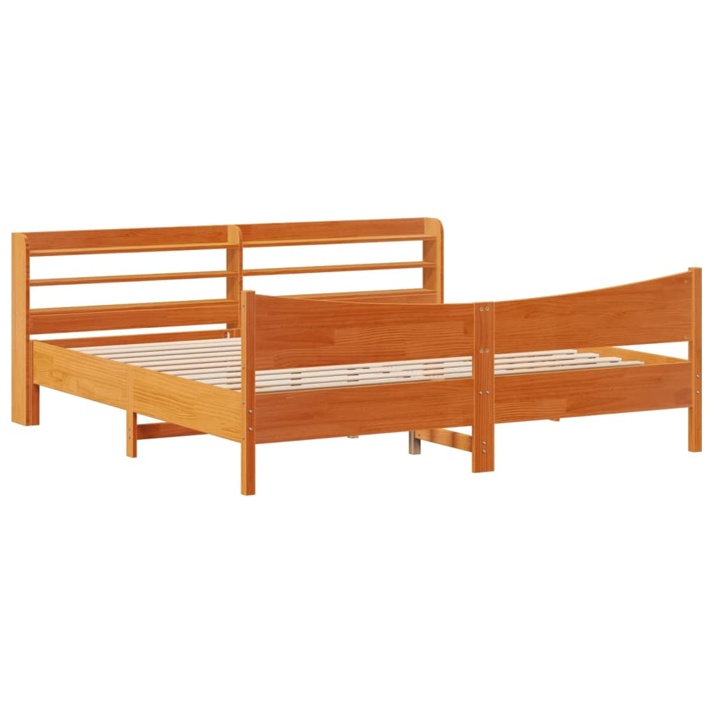 Estructura cama con cabecero madera pino marrón cera 180x200 cm | Leroy ...