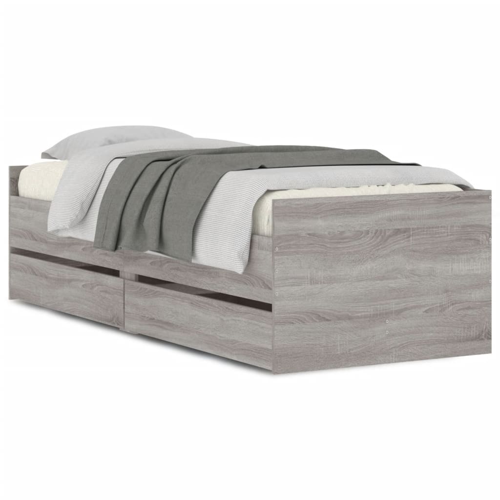 Lit simple | Lit adulte | Cadre de lit avec tiroirs sonoma gris 90x200 ...