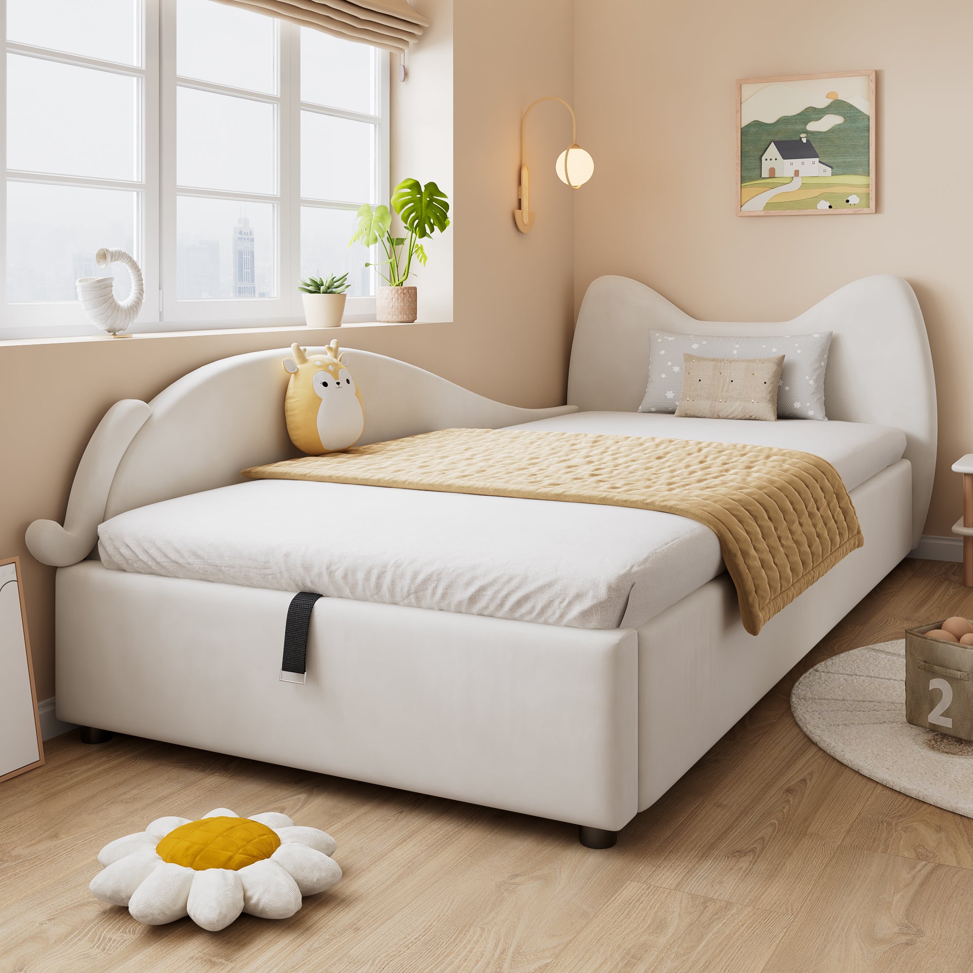 Lit coffre pour enfants 90x200cm - tête de lit en forme de chat ...