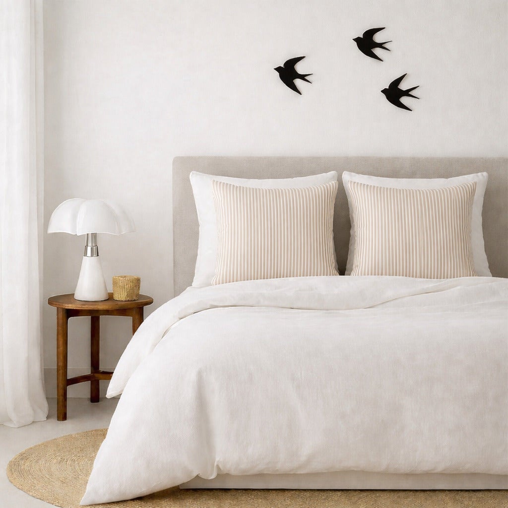 Parure + taies 65x65 coton lavé blanc / sable | Leroy Merlin