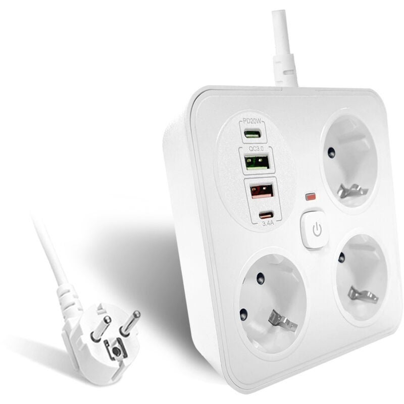 Multiprise 3 prises avec 2 ports USB A et 2 ports USB C, adaptateur ...