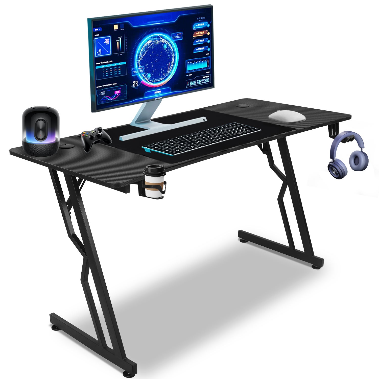 Bureau gaming Z, 140 x 60 x 75 cm, finition fibre de carbone, avec ...