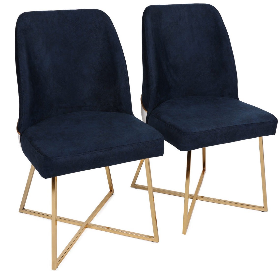 Chaise design velours bleu marine et pieds doré Skyma - Lot de 2 ...