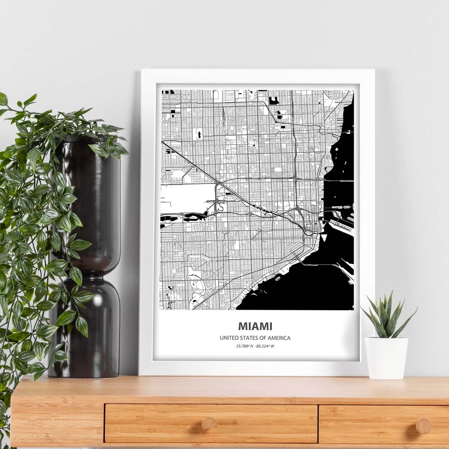 Affiche De Miami Map - Usa. Fiches Des Villes Des États-unis Avec Des ...
