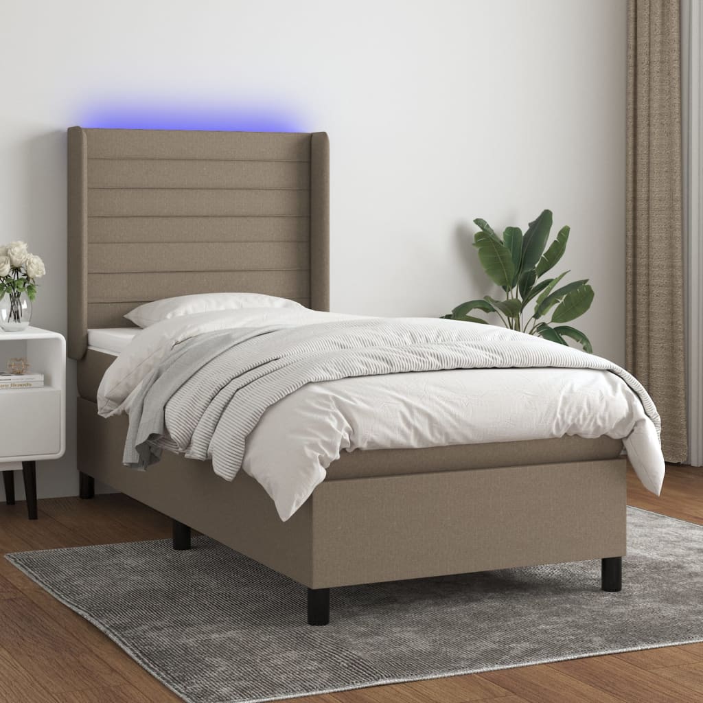 Lit simple | Lit adulte | Sommier à lattes de lit matelas et LED Taupe ...