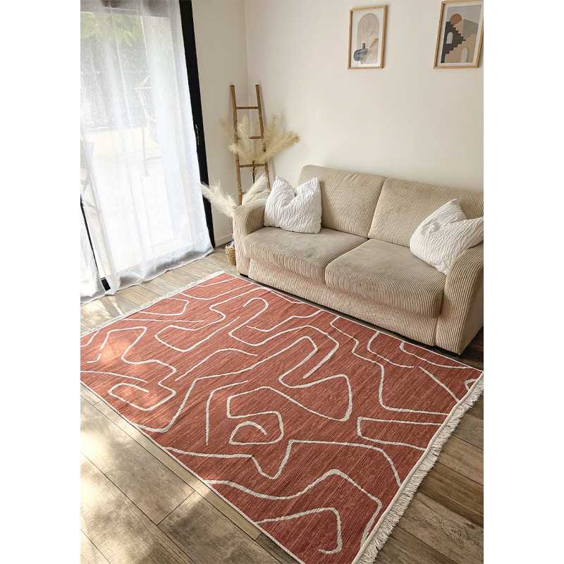 Tapis réversible terracotta crème géométrique COLORADO 01 Crème ...