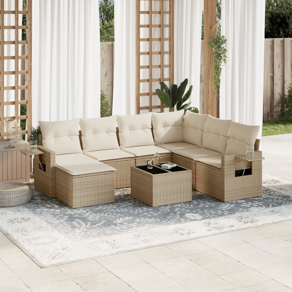 Salon de jardin avec coussins 8 pcs beige résine tressée vidaXL | Leroy ...
