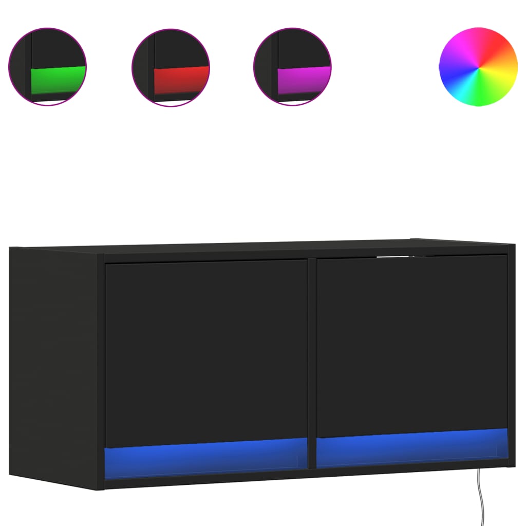 Mueble TV de pared | Mueble de salón con luces LED negro 80x31x35 cm ...