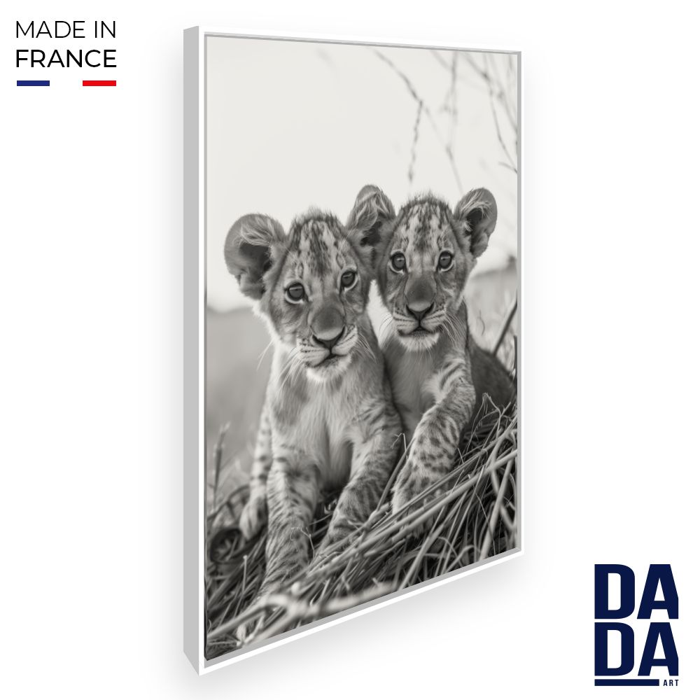 Toile encadrée Petits lions adorables / 50x70cm / Cadre Blanc ...