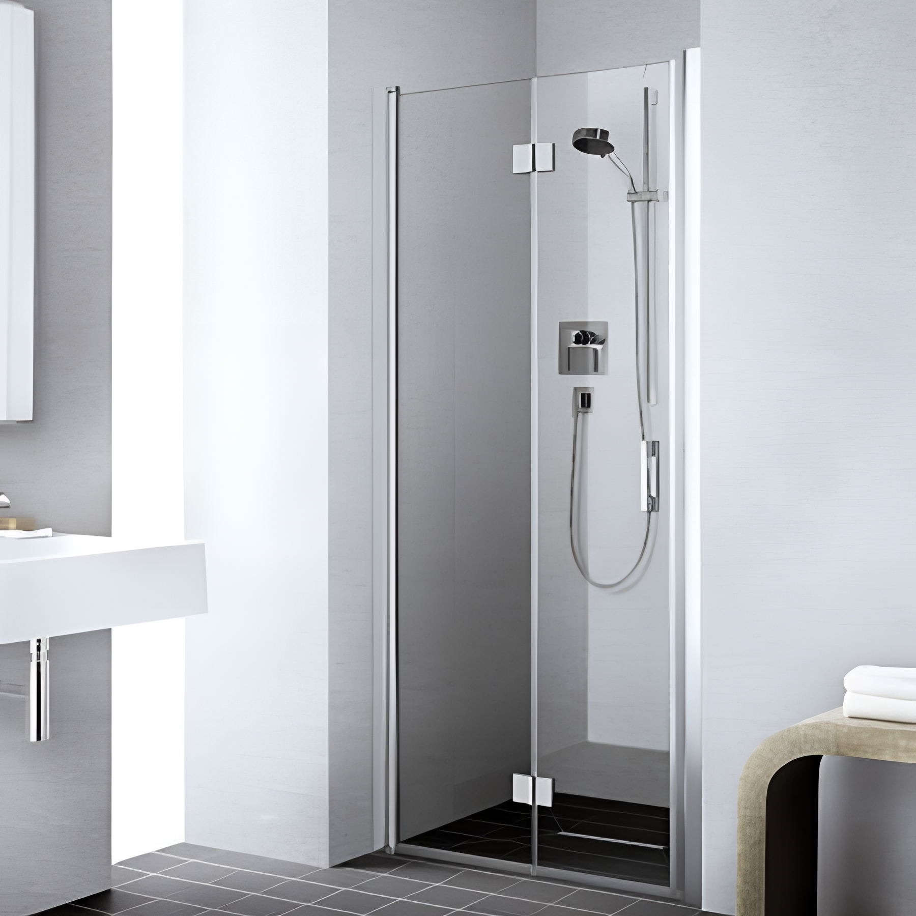 Mampara de ducha abatible pivotante ancho 78cm alto 200cm perfil plata pulido cristal ...