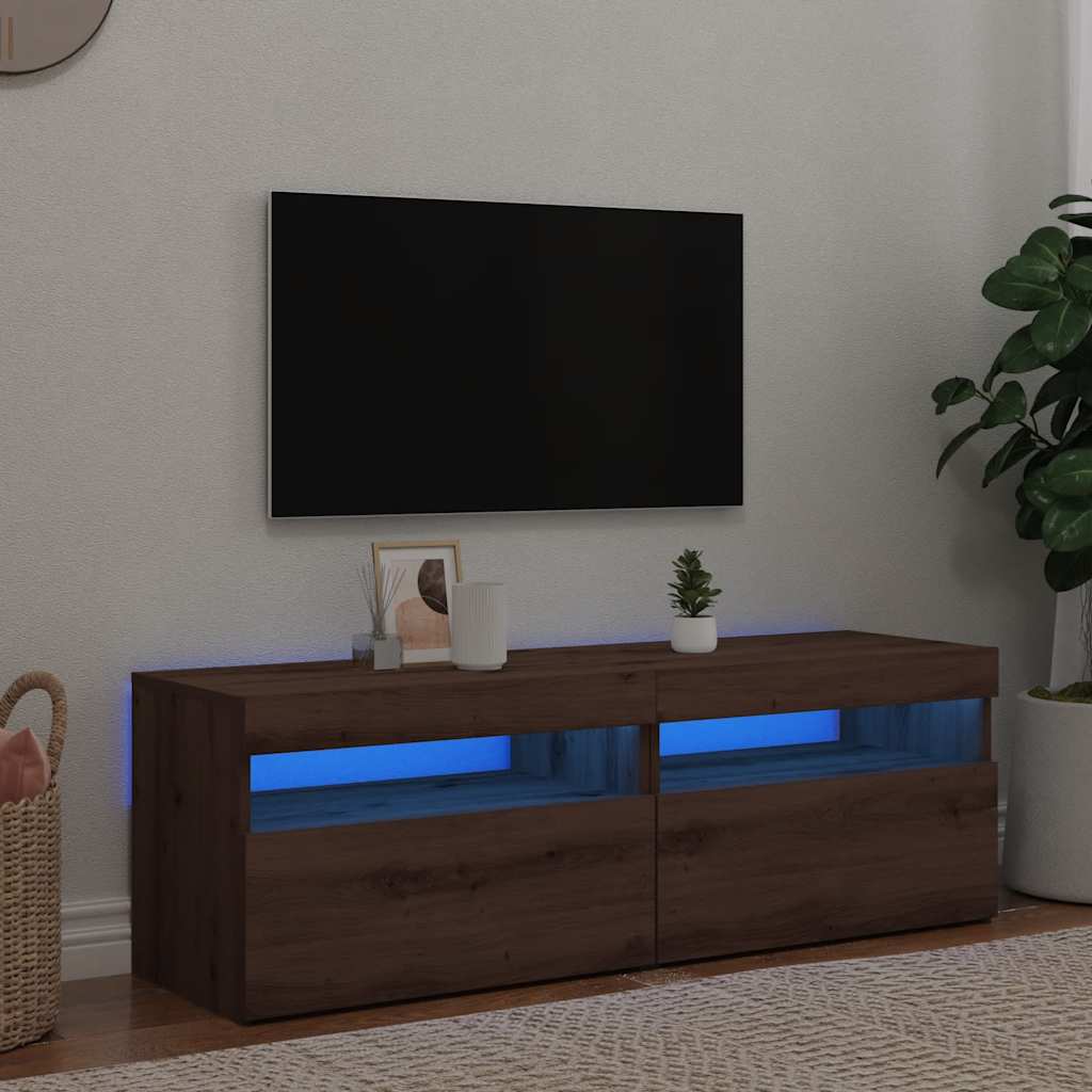 Muebles de TV con luces LED, 2 piezas, roble hecho a mano | Leroy Merlin