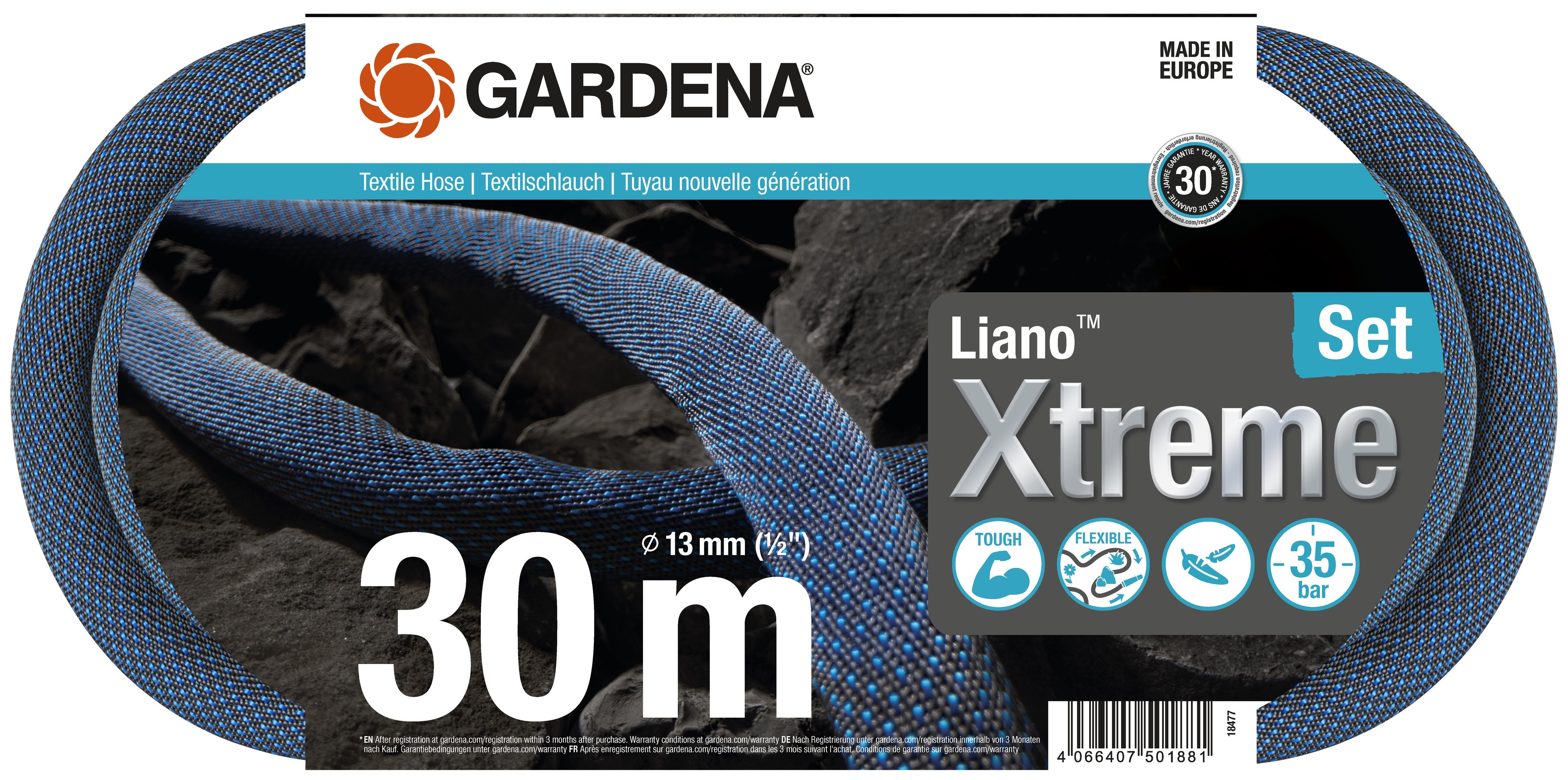 GARDENA 18477-20 Liano™ Xtreme 30 m 1/2 pouce 1 pc(s) anthracite Set de ...