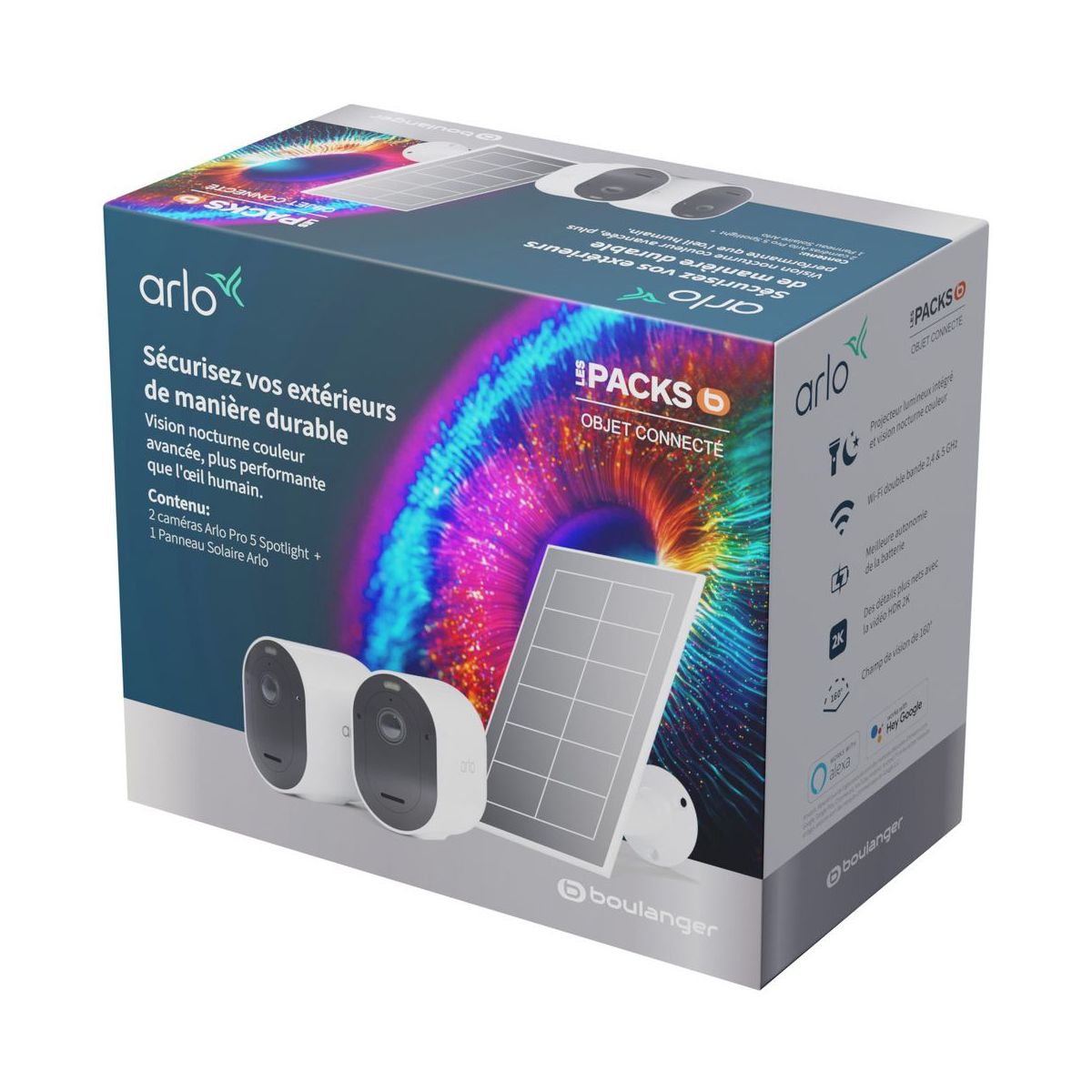 Caméra de surveillance ARLO 2 caméras Pro 5 2K + 1 Panneau solaire ...