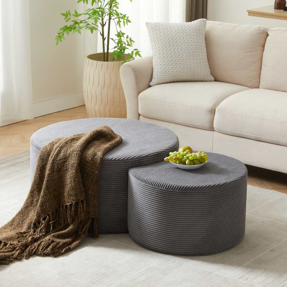 Ensemble de tables basses modernes 2 pièces, ottomans ronds rembourrés ...