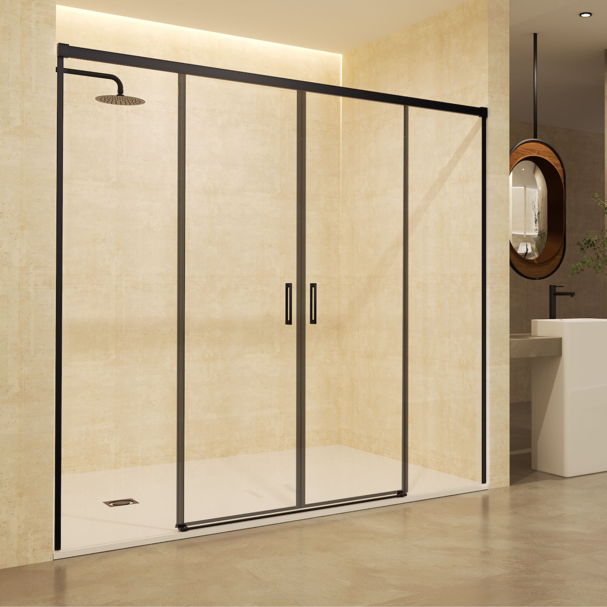 IMEX - Mampara Ducha 2 Puertas Negra Frontal 2 Fijas + 2 Correderas ...