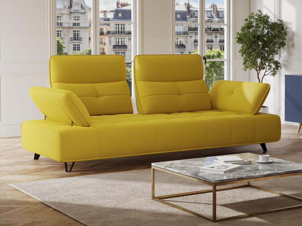 Canapé 3 places en tissu 3D jaune avec dossier avance-recule MERCOTA ...
